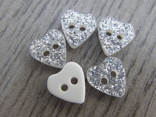 10mm Silver Glitter Heart Buttons Baby Buttons Smart as a Button ...
